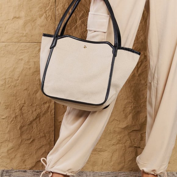 Fame | Bags | Fame Beach Chic Faux Leather Trim Tote Bag In Black ...